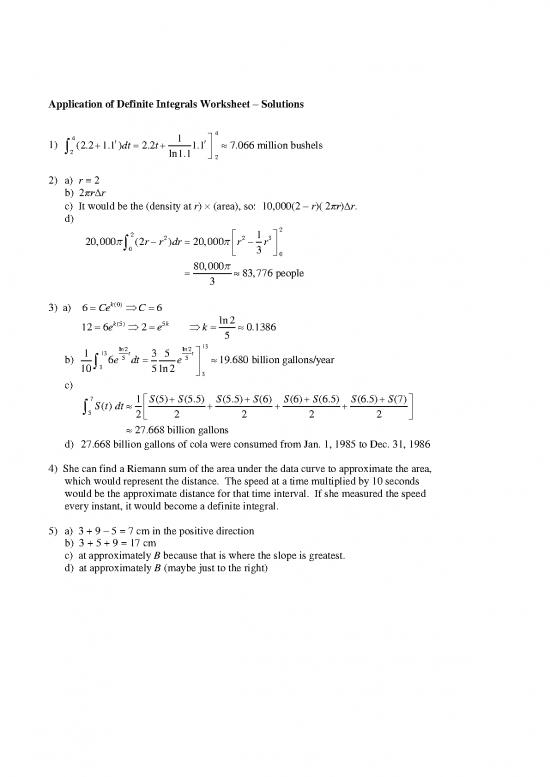 Calculus Pdf Download 172650 | Application Of Definite Integrals Worksheet