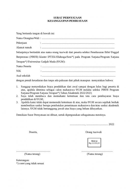 Pbub Pernyataan Kesanggupan Biaya 2022 Rev | File - Surat Pernyataan Id ...