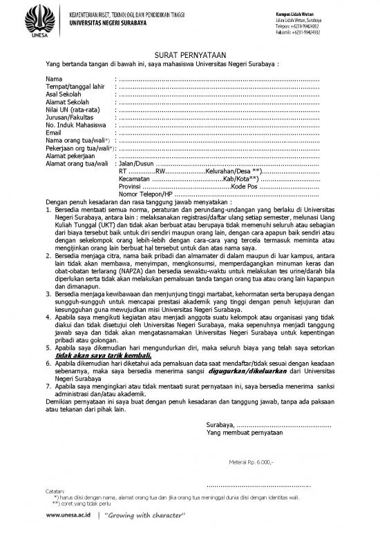 File - Surat Pernyataan Id 16976 | Surat Pernyataan Maba Spmb S1 18