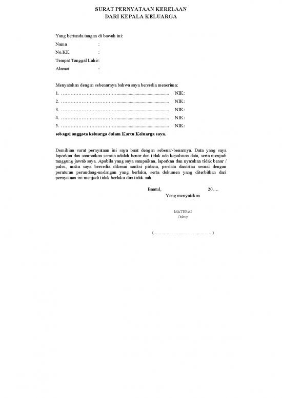 Surat Pernyataan Rela Kk Ditumpangi | File - Surat Pernyataan Id 17521