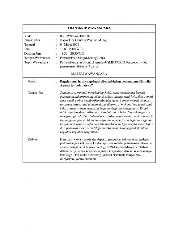Contoh Transkrip Hasil Wawancara | Laporan - Transkrip Wawancara Id 16375