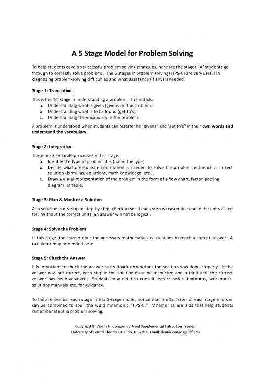 Problem Solving Strategies Pdf 174889 A 5 Stage Model For Problem Solving