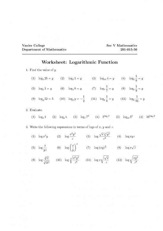 Exercises Logarithmicfunction 2221