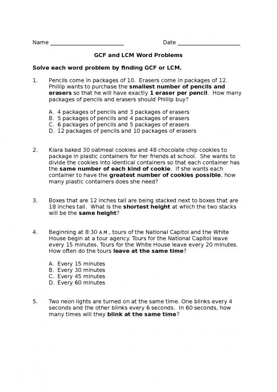 Gcf And Lcm Word Problems Gcf And Lcm Word Problems