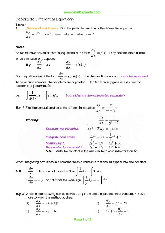 Separable Differential Equations Lesson