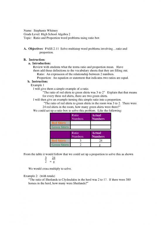 Ratio And Proportion Word Problems Using Ratio Box