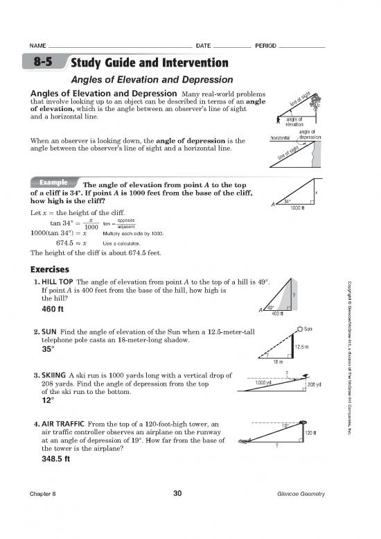 Angles Of Elevation And Depression Notes Answers