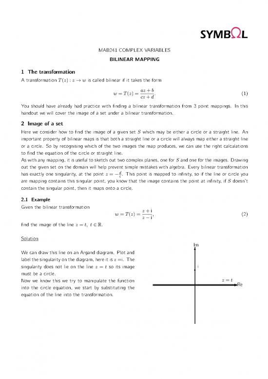 Bilinear Transformation Example 178388 Handout Bilinear