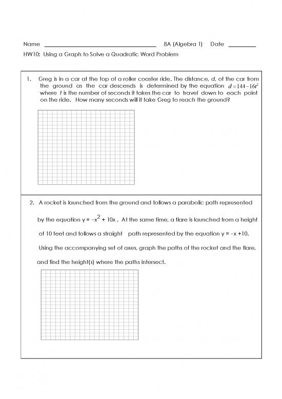 Hw4 Using A Graph To Solve A Quadratic Word Problem