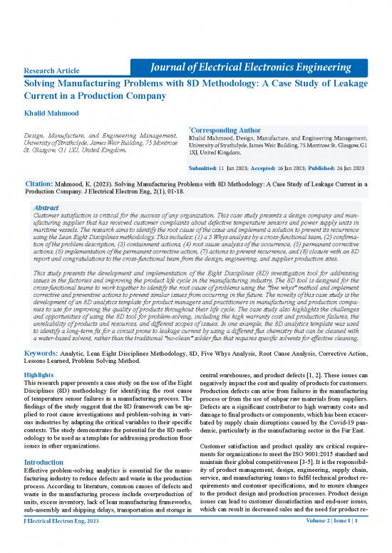 Production Pdf 181105 | Solving Manufacturing Problems With 8d Methodology A Case Study Of ...