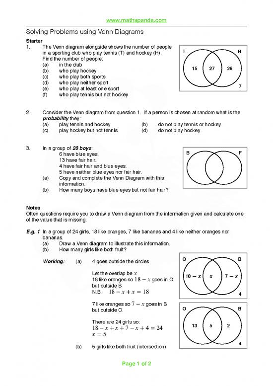Solving Problems Using Venn Diagrams Lesson