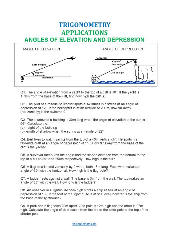 Trigonometry Elevation And Depression Applications