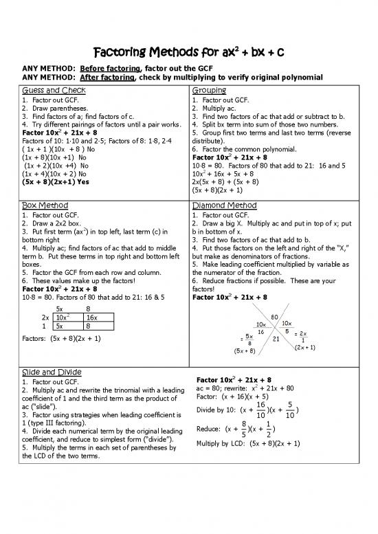 Factoring Flow Chart 180972 | Alg 1 2 Fun With Factoring Flowchart Pdf
