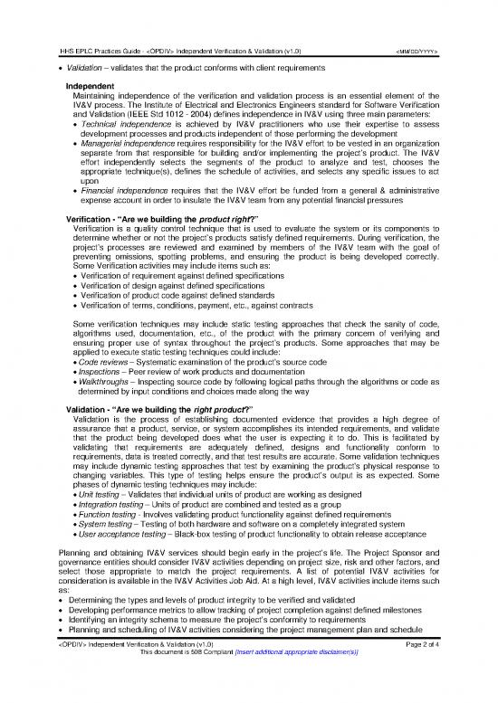 Eplc Ivv Practices Guide