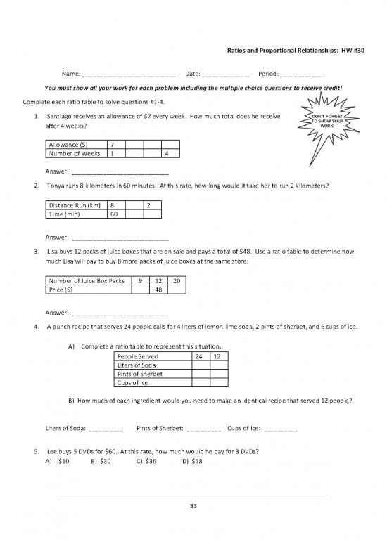 6th Grade Math Ratios And Proportions Homework
