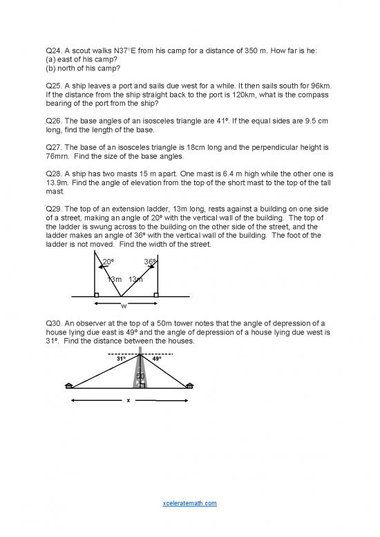 Trigonometry Elevation And Depression Applications
