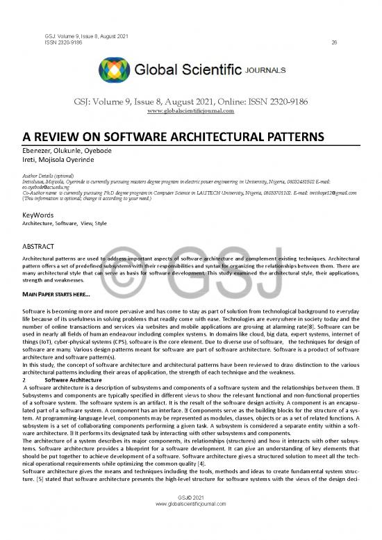 A Review On Software Architectural Patterns