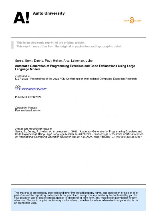 Automatic Generation Of Programming Exercises And Code Explanations ... Automatic Generation Of Programming Exercises And Code Explanations ...