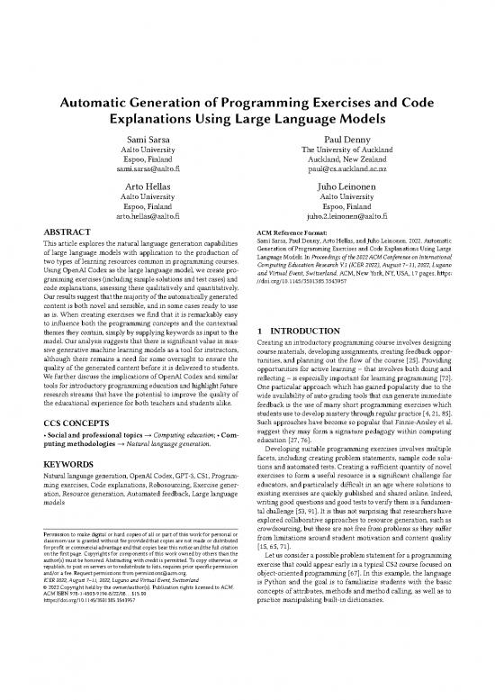 Automatic Generation Of Programming Exercises And Code Explanations Using Large Language Models