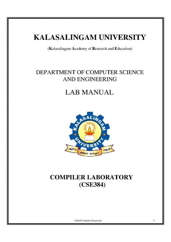 Compiler Design Lab Manual 189535 Cse384 Compiler Design Laboratory
