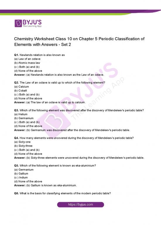 Pdf Printable Periodic Table 195195 | Chemistry Worksheet Class 10 On ...