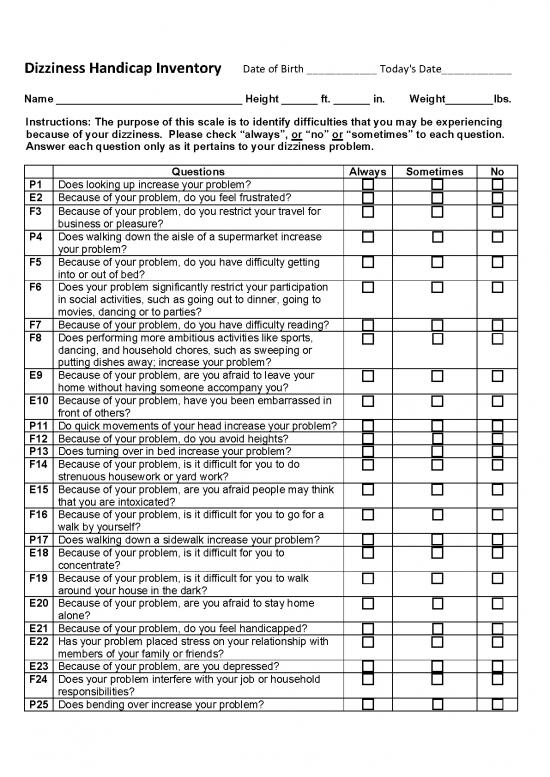 Dizziness Hanicap Inventory English