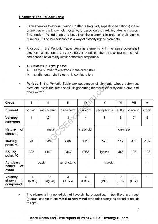 Pdf Printable Periodic Table 195008 Igcse Chemistry A Notes Chapter 9
