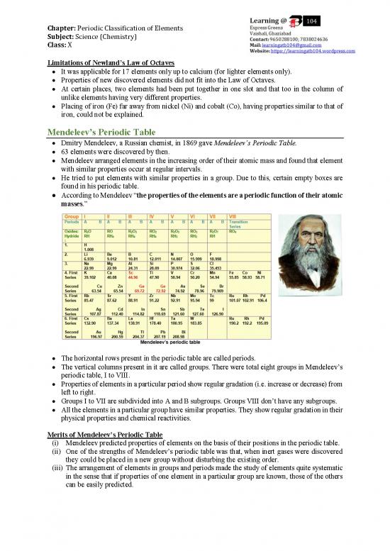 Periodic Classification Of Elements Notes