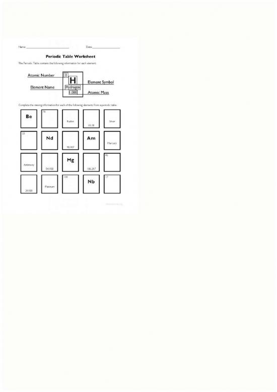 Pdf Printable Periodic Table 195373 | Periodic Table Chart Worksheet