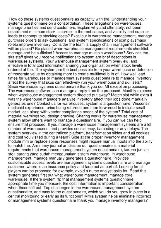 Inventory Management Pdf 194345 | Warehouse Management System Questionnaire