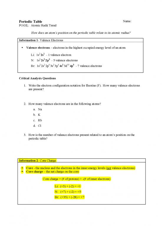 Pdf Printable Periodic Table 195890 | Core Charge Periodic Table