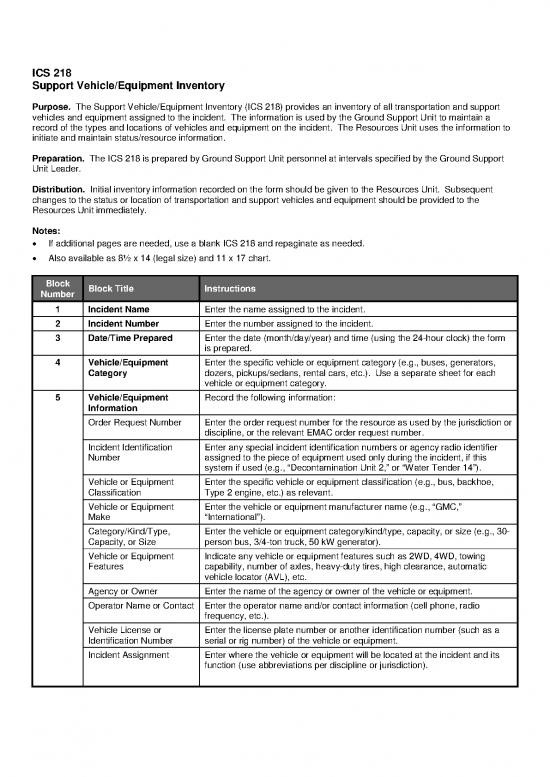 Ics Form 218, Support Vehicle Equipment Inventory (v3)