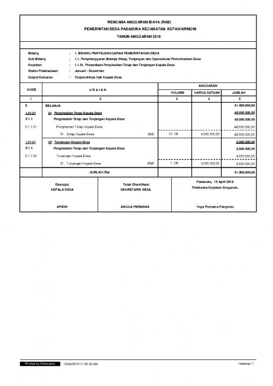 File Rab - Rencana Anggaran Biaya Id 20937 | Apbdes Rab
