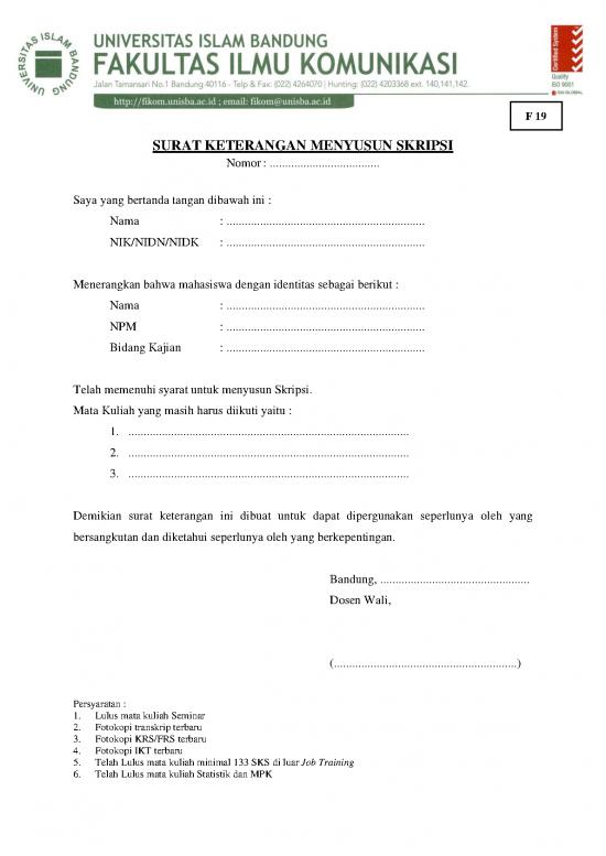 F 19 Surat Keterangan Menyusun Skripsi | File - Surat Keterangan Id 18778