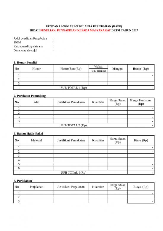 Rab Rencana Anggaran Belanja 20507 | Form Rab Perubahan 2017