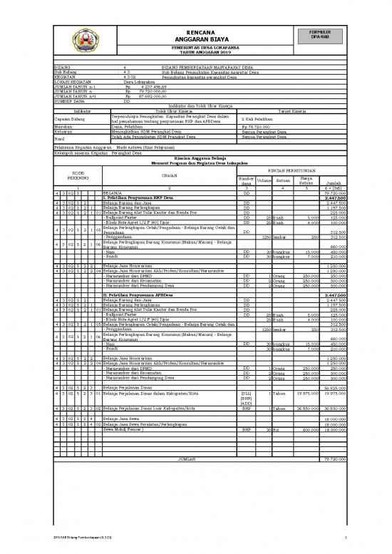 File Rab - Rencana Anggaran Biaya Id 20490 | Dpa Rab Desa Lokapaksa Tahun 2019 Bidang ...