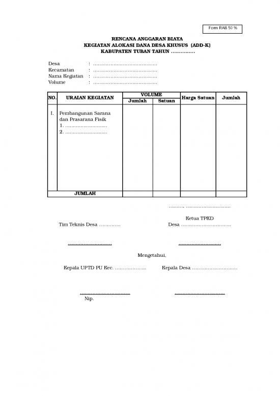 File Rab - Rencana Anggaran Biaya Id 20173 | Form Rab