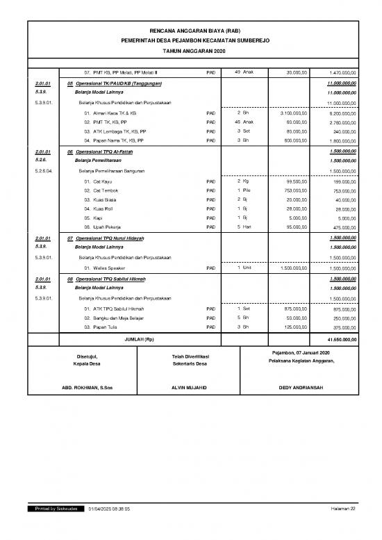 File Rab - Rencana Anggaran Biaya Id 20583 | Rab Belanja Pembangunan