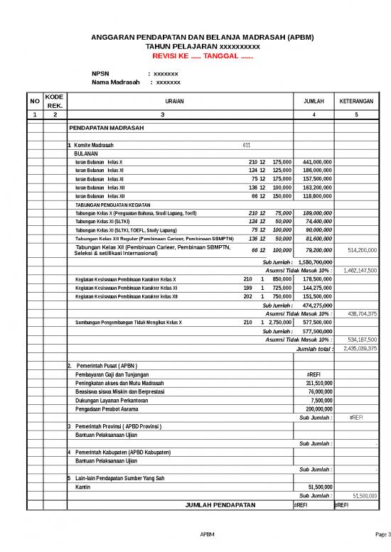 Excel Sheet Download 20848 | Contoh Format Rapbm