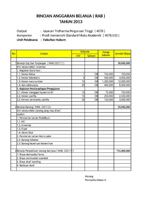 File Rab - Rencana Anggaran Biaya Id 20856 | Contoh Rab