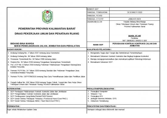 Excel Sheet Download 20176 | Sop Peningkatan Jalan Dan Jembatan