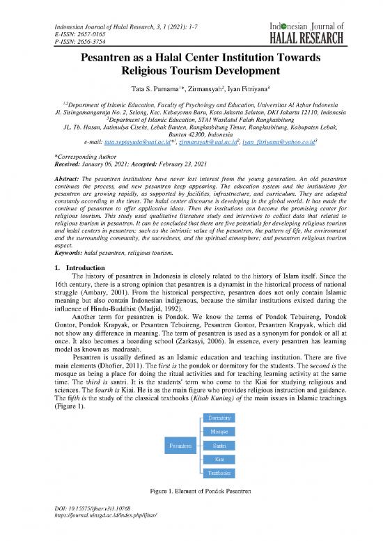 Tourism Pdf 201064 | Pesantren As A Halal Center Institution Towards ...