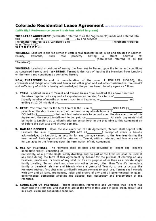 Lease Agreement Template 202779 | Sample Residential High Performance Lease