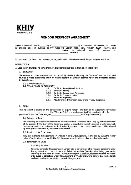 Agreement Sample 201761 | Vendor Service Agreement Template