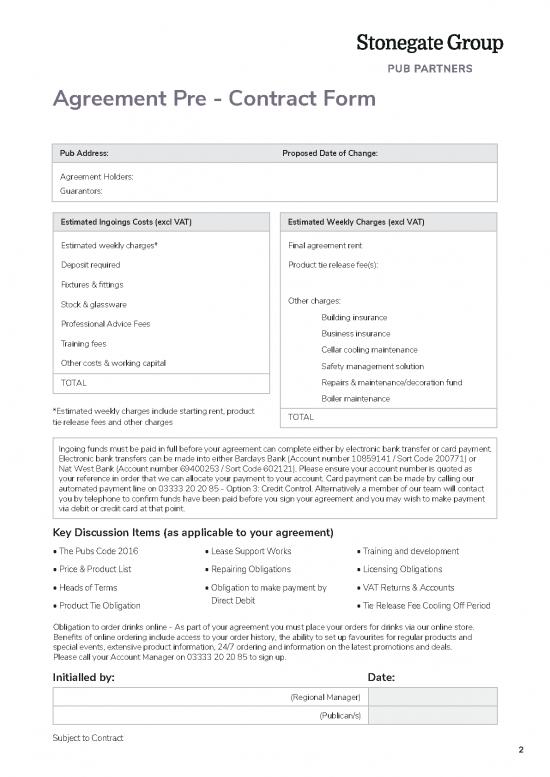 Agreement Contract Sample 201406 | Sample Agreement Pre Contract Pubs Code