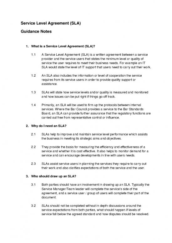 Agreement Sample 203164 | Service Level Agreement Guidance Final Version
