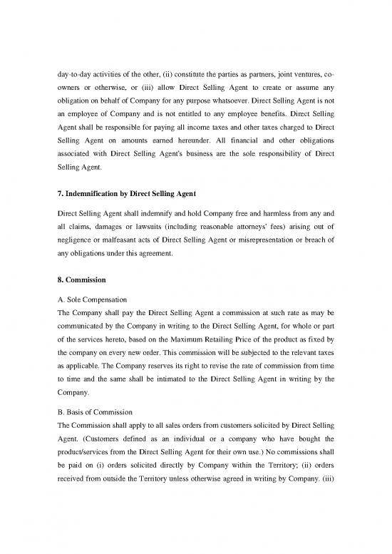 Agreement Sample 203007 | Direct Selling Agent Agreement Format