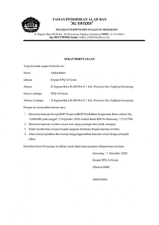 Lpj - Laporan Pertanggungjawaban Id 22920 | Contoh Susunan Spj Bopcovid ...