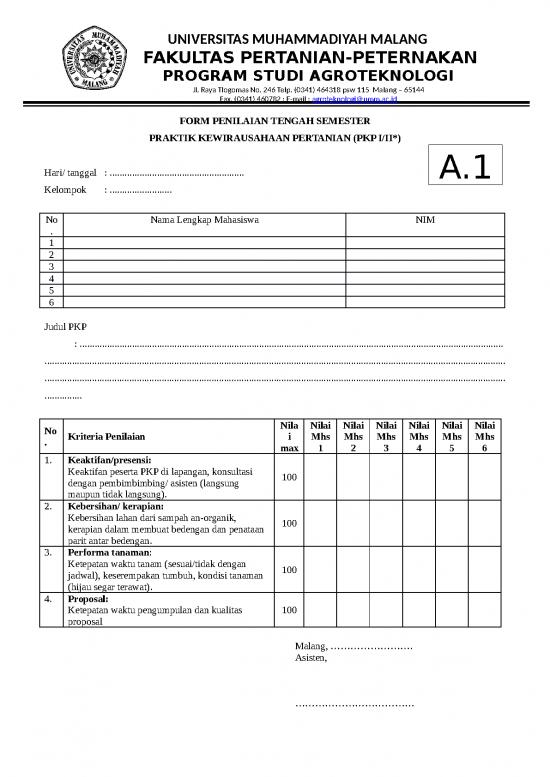 Contoh Proposal Pertanian 23235 | Form Penilaian Ujian Pkp