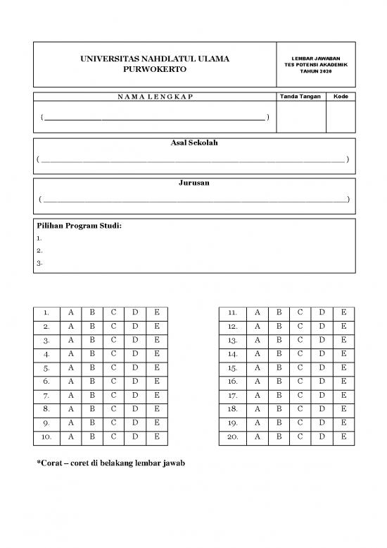 Darah Pdf 22823 | Formulir Pendaftaran Lembar Jawab Dan Soal Masuk Unu ...